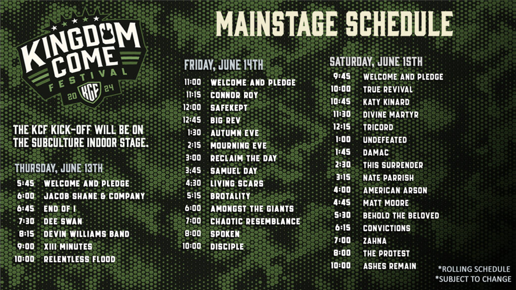 KCF 2024 LINEUP & SCHEDULE - Kingdom Come Festival